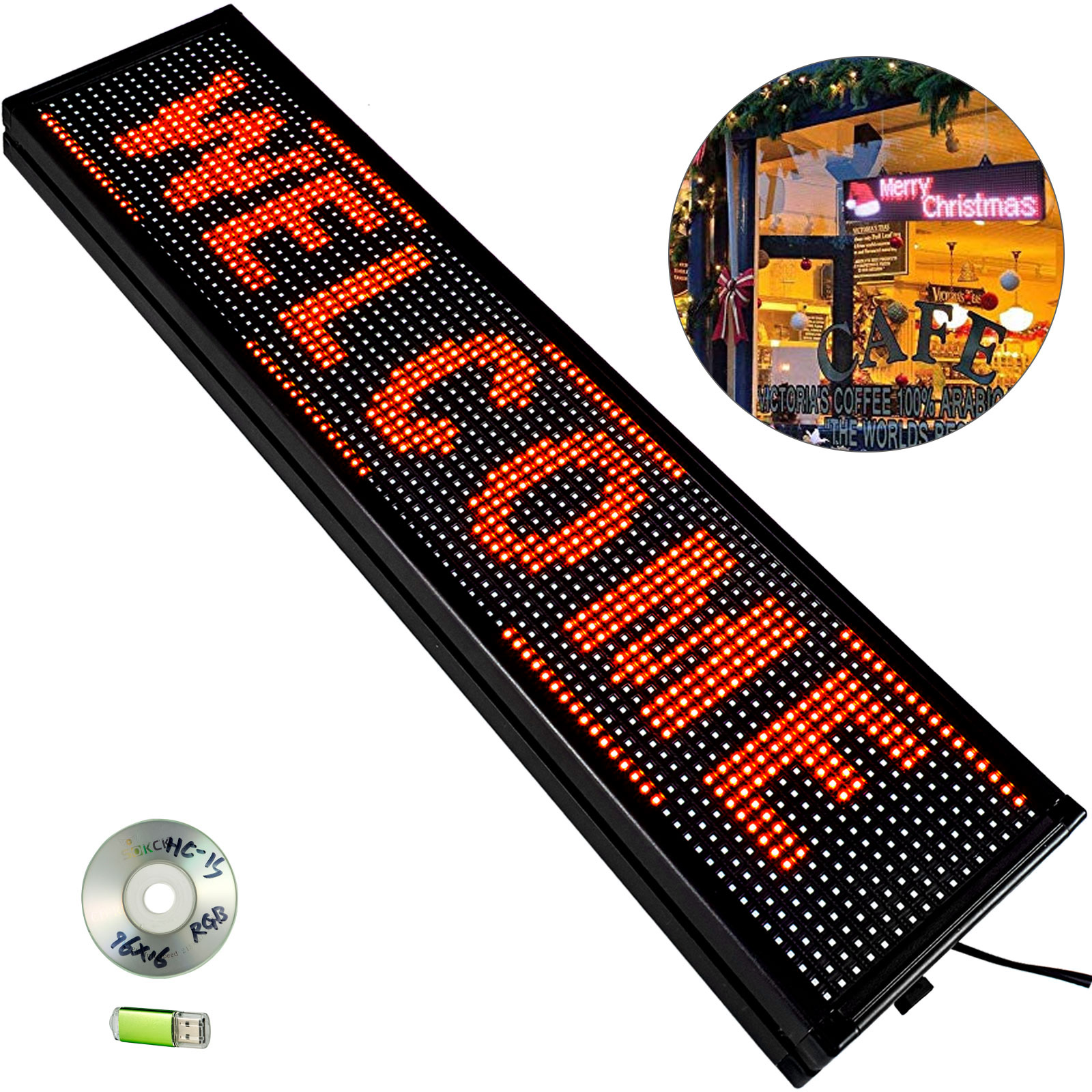 Vevor 40" X 8" Led Scrolling Sign P10 Programmable Red Advertising ...