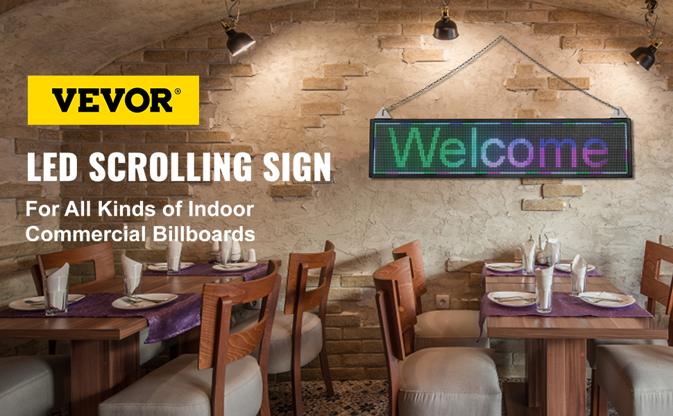 VEVOR LED Scrolling Sign, 40" x 9" WiFi & USB Control P6 Programmable ...