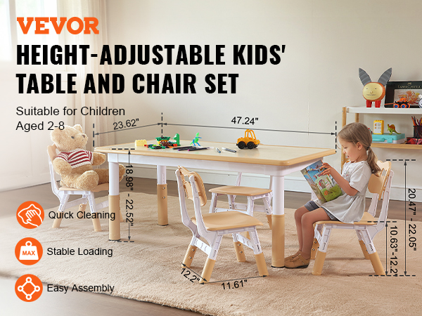 VEVOR Kids Table and 4 Chairs Set, Height Adjustable Toddler Table and Chair Set, Graffiti ...