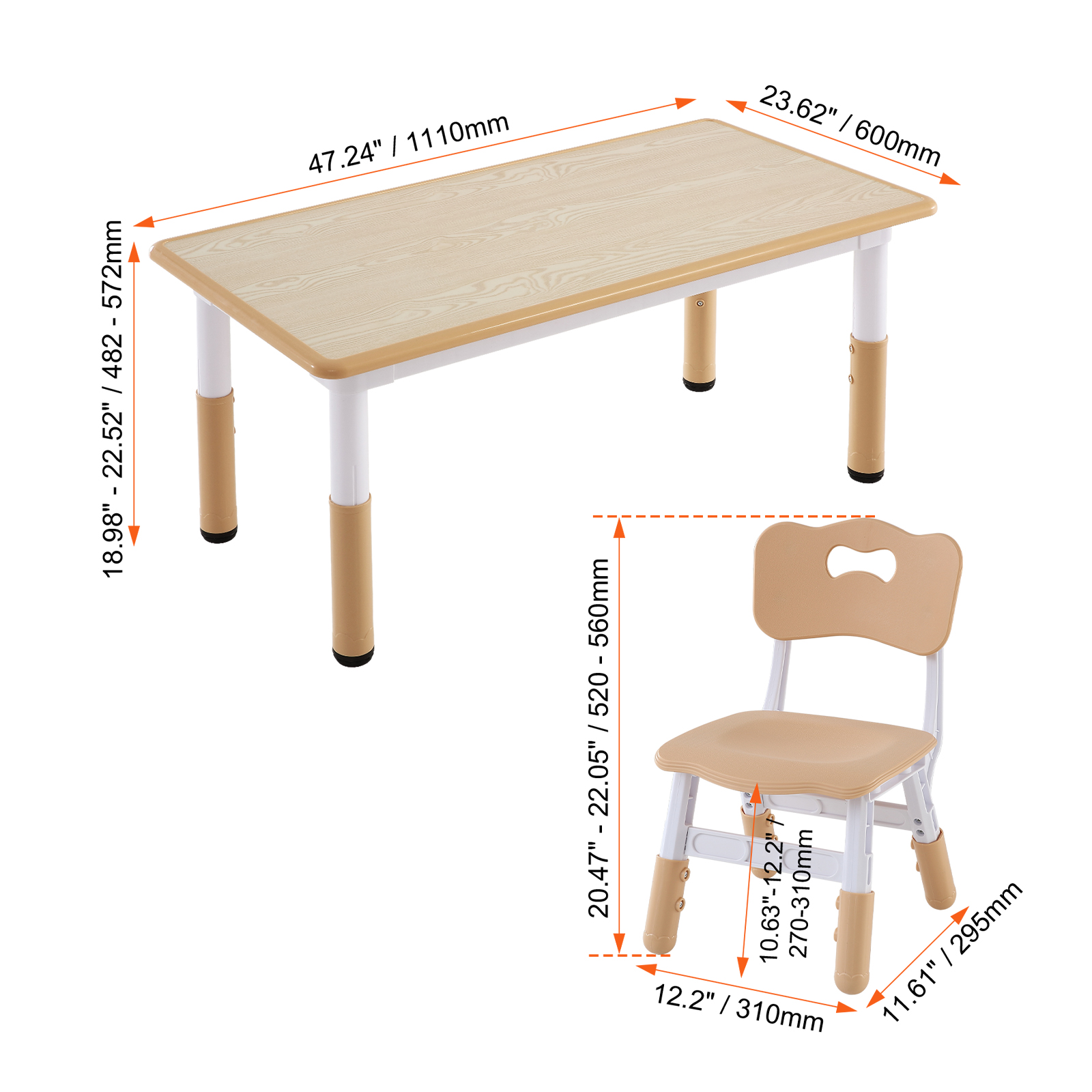 VEVOR Kids Table and 4 Chairs Set, Height Adjustable Toddler Table and Chair Set, Graffiti ...