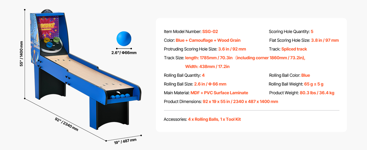 8 ft Roll & Score Arcade Game Table Electronic Scorer Family Game Room ...