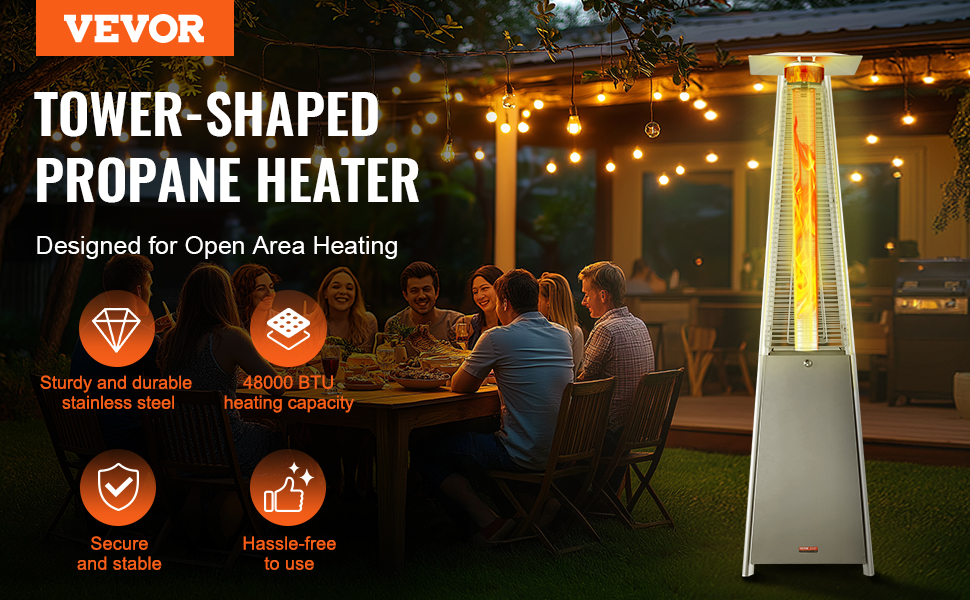 VEVOR Propane Patio Heater 48000BTU Pyramid w/Wheels for Outdoor Patio ...