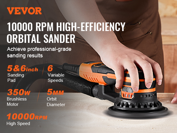 VEVOR Random Orbital Sander 5 & 6-Inch Brushless Orbital Sander Sander ...
