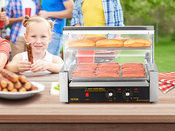 VEVOR Hot Dog Roller, 11 Rollers 30 Hot Dogs Capacity, 1650W Stainless ...