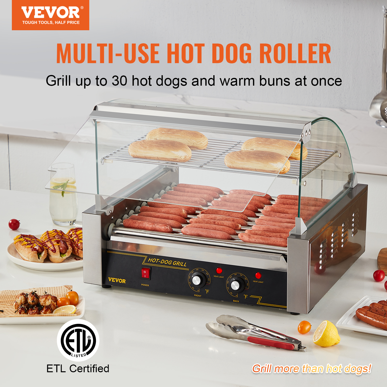 VEVOR Electric Hot Dog 5/7/11 Roller Grill Cooker Machine Backsplash ...