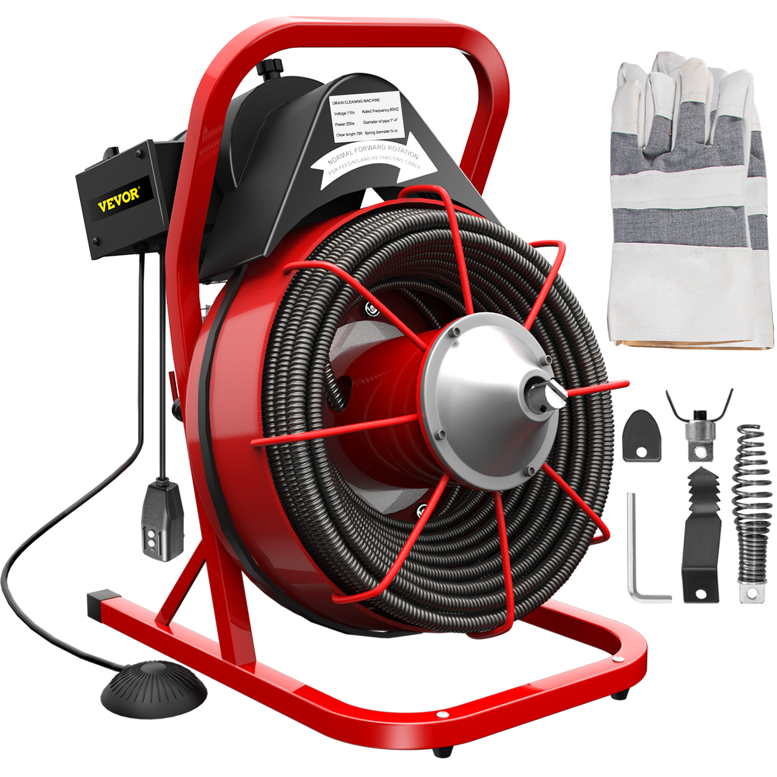 VEVOR 75FT X 3 8 Inch Drain Cleaning Machine 250W Electric Drain Auger