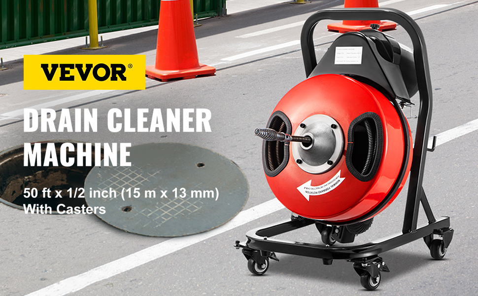 VEVOR Sewer Machine Drain Cleaner 15m x 13mm 370W Sewer Cleaning Clog w ...