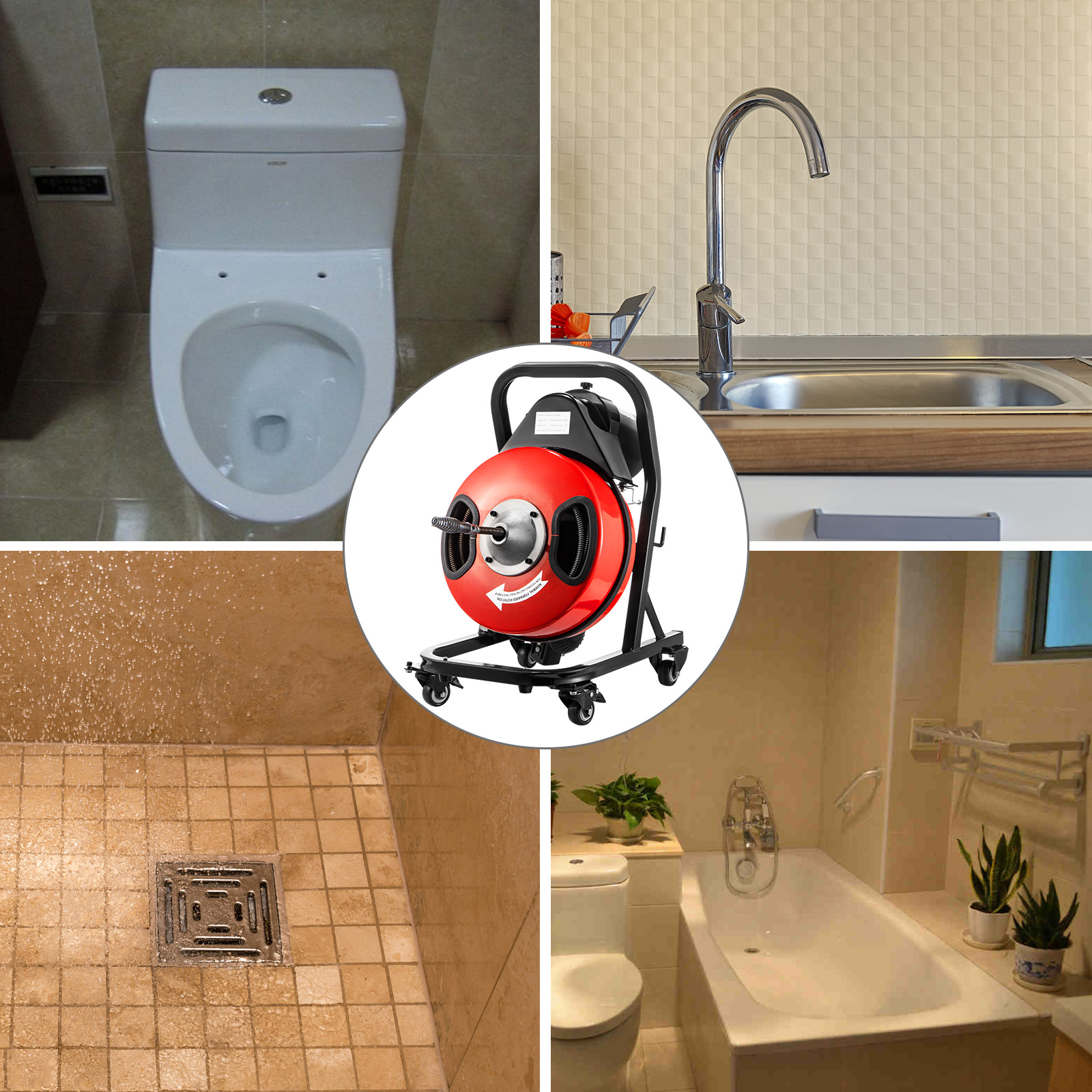 VEVOR VEVOR Sewer Machine Drain Cleaner 15m x 10mm 370W Sewer Cleaning ...