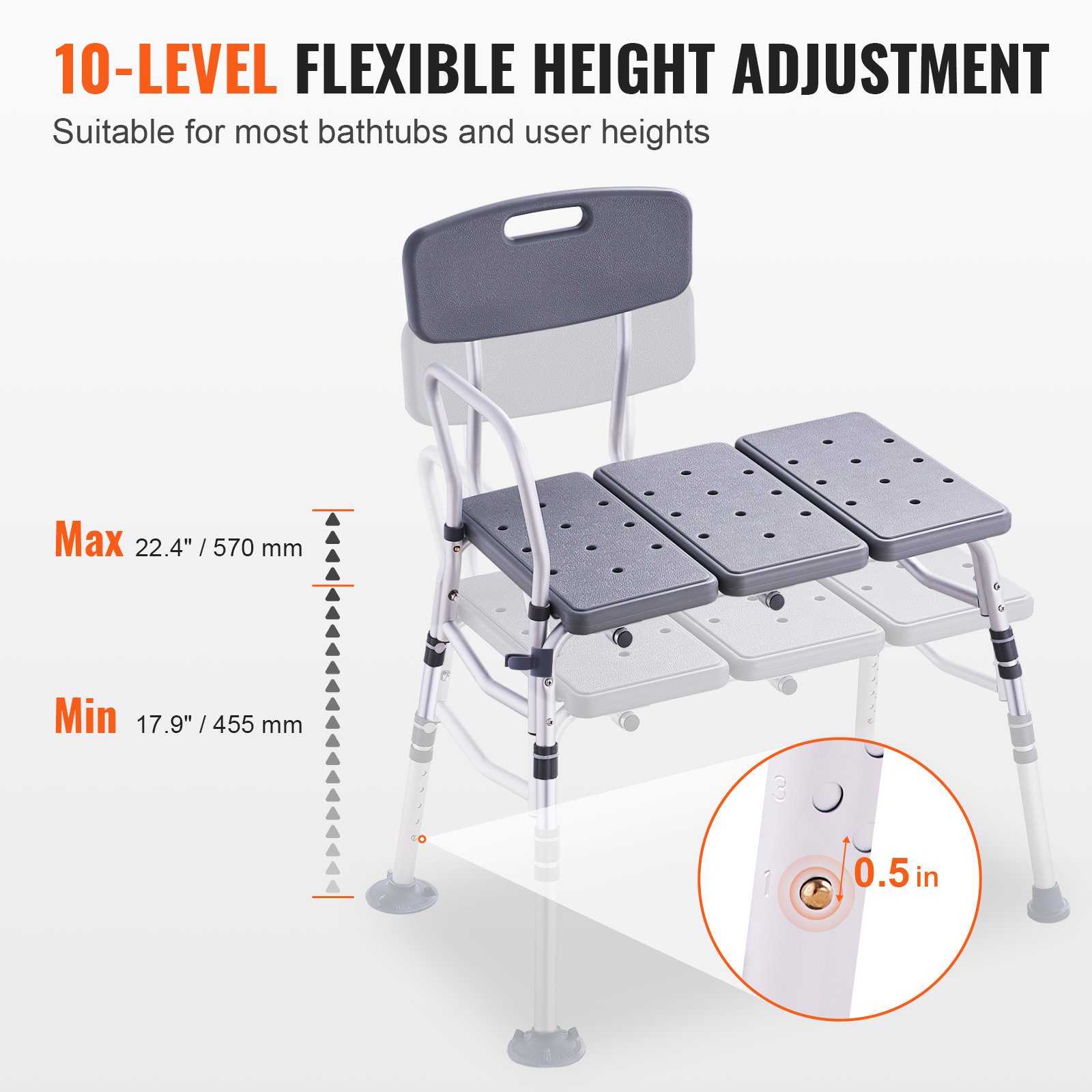 VEVOR Tub Transfer Bench Bathtub Shower Seat Adjustable 300-500LB w ...
