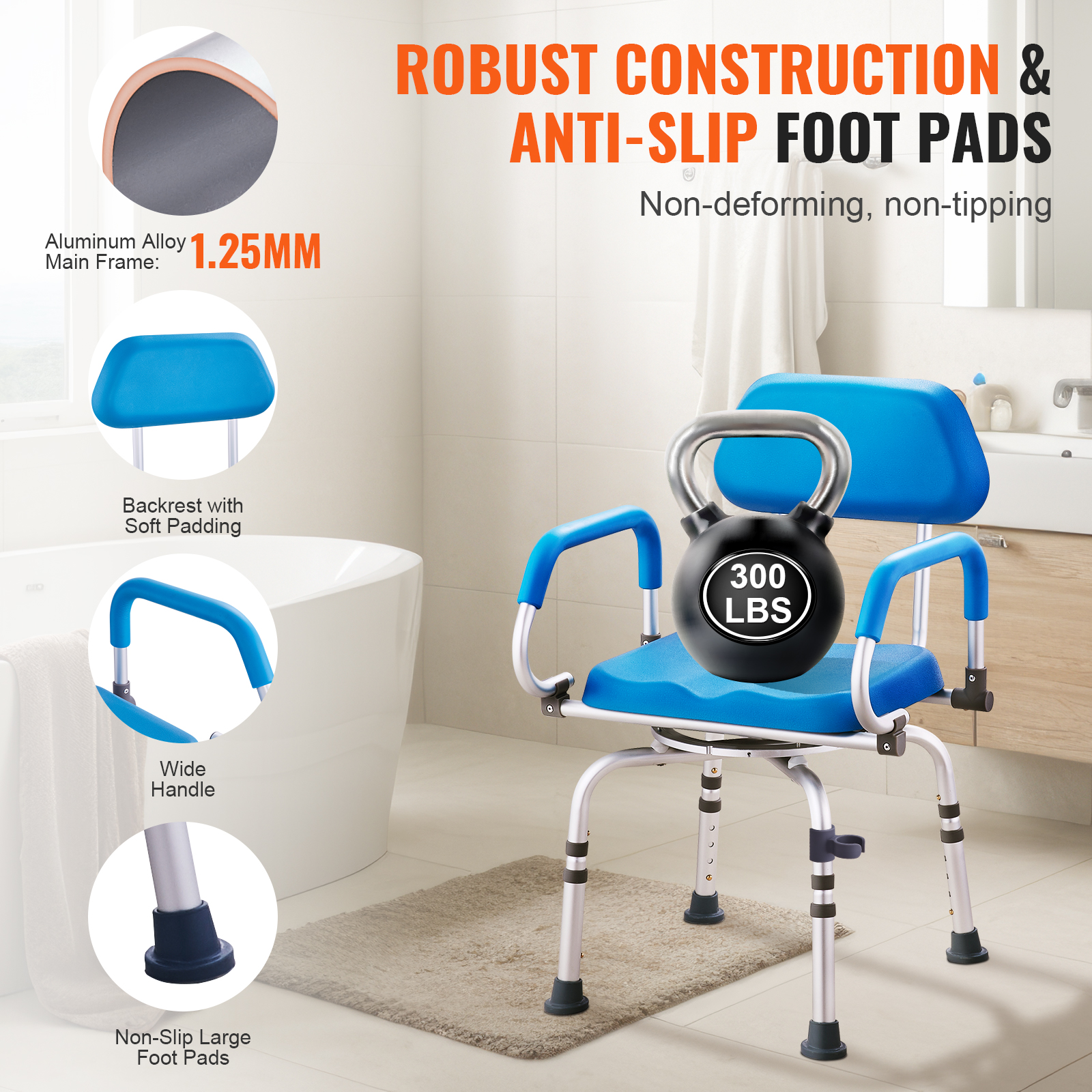 VEVOR Tub Transfer Bench Bathtub Shower Seat Adjustable 300-500LB w ...