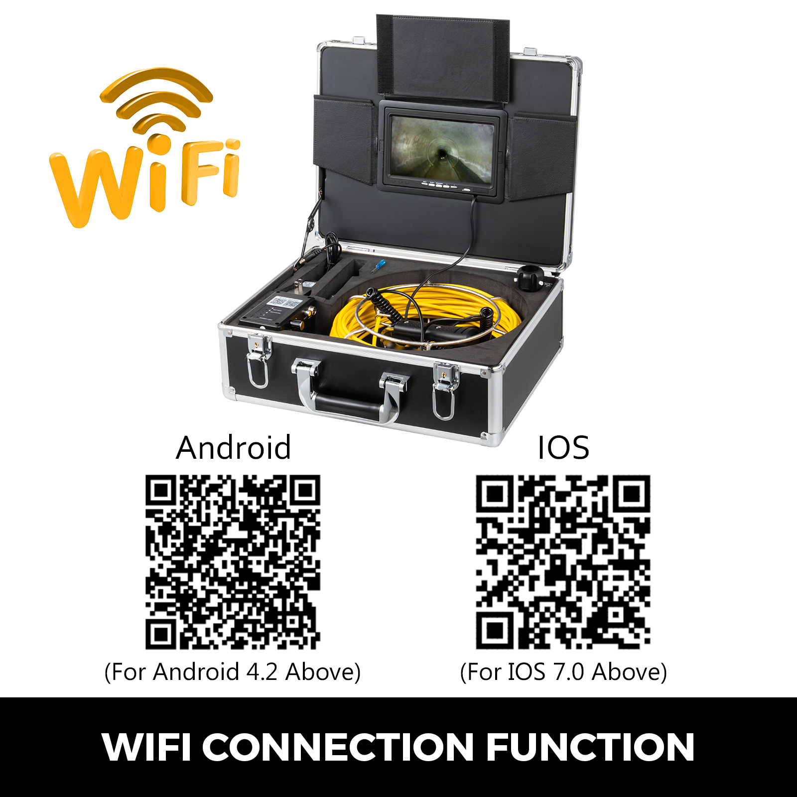 VEVOR 30M WiFi Sewer Camera 7 Inch IP68 Waterproof Pipe Camera 1000 TVL ...