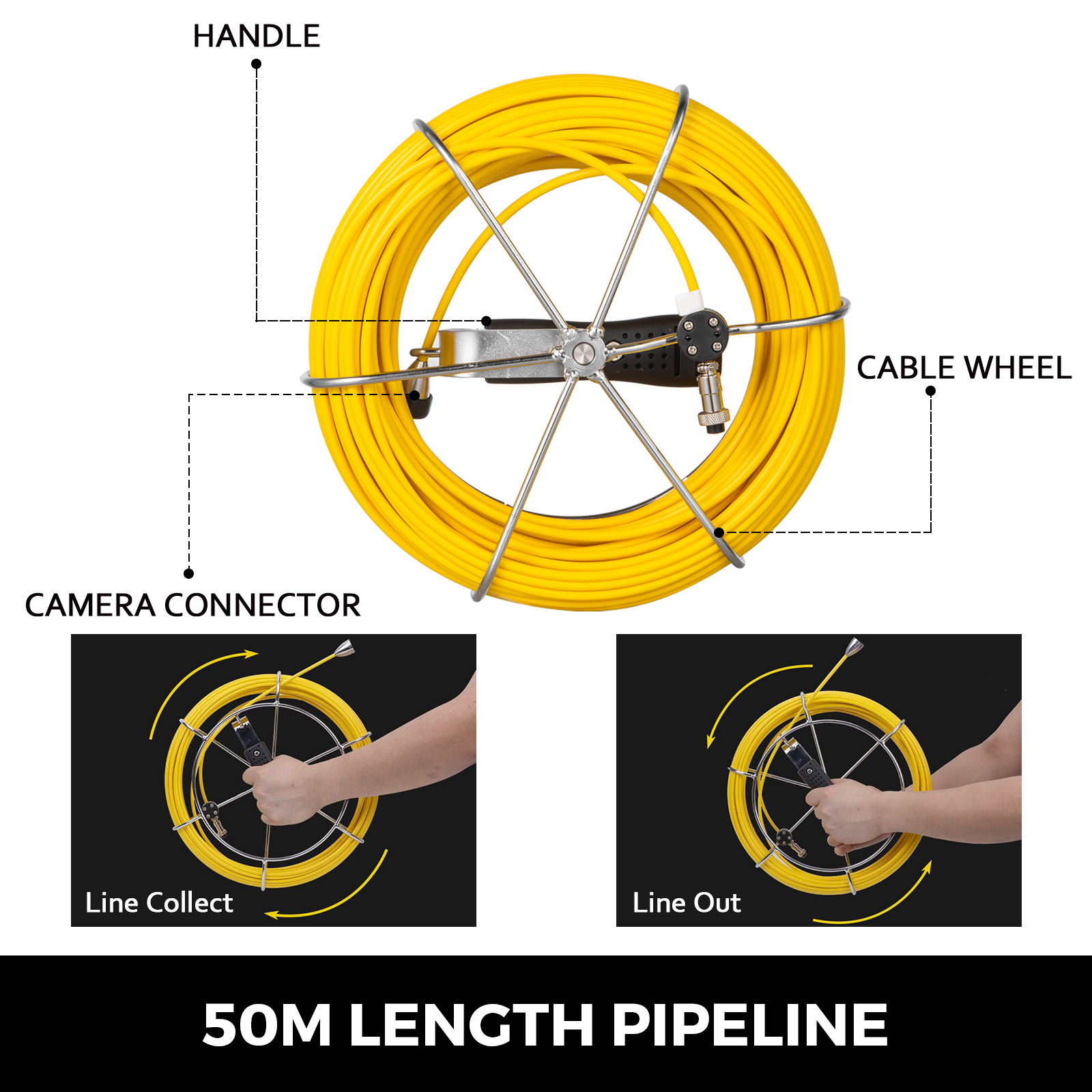 VEVOR 50M 9 Inch WiFi 23mm Pipe Inspection Camera 1000 TVL and 12 LED ...