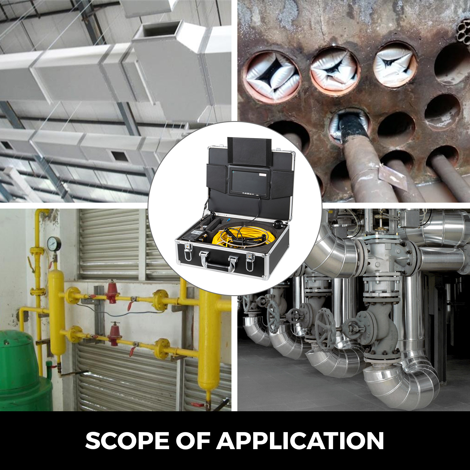 VEVOR 50M 9 Inch WiFi 23mm Pipe Inspection Camera 1000 TVL and 12 LED ...