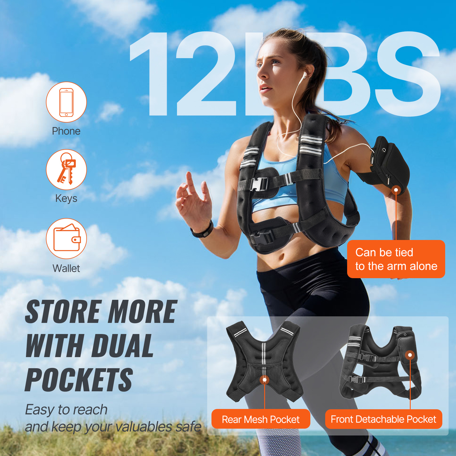 Mophorn Weighted Vest, 12 lbs Adjustable Reflective Stripe Body Weight ...