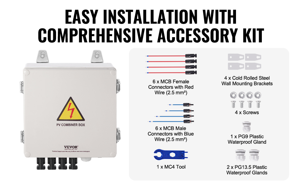 VEVOR Solar PV Combiner Box 4 String 10A for Solar Panel System ABS ...