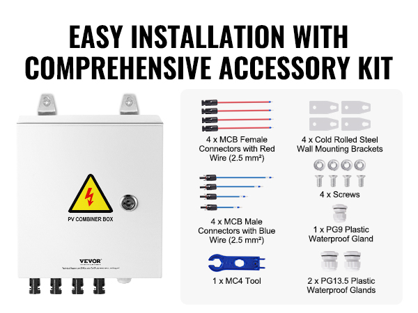 VEVOR Solar PV Combiner Box 4 String 15A for Solar Panel System Steel ...