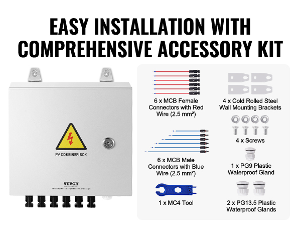 VEVOR Solar PV Combiner Box 6 String 10A for Solar Panel System Steel ...