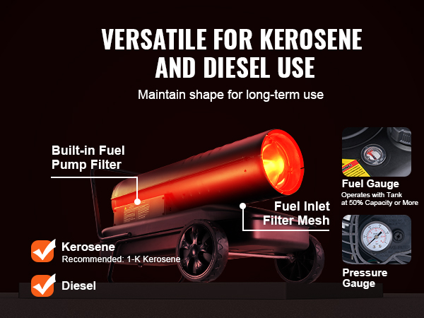 VEVOR Kerosene Forced Air Heater, 175000 BTU Portable Torpedo Diesel ...