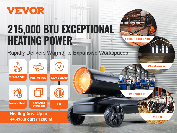 VEVOR Kerosene Forced Air Heater, 215000 BTU Portable Torpedo Diesel ...