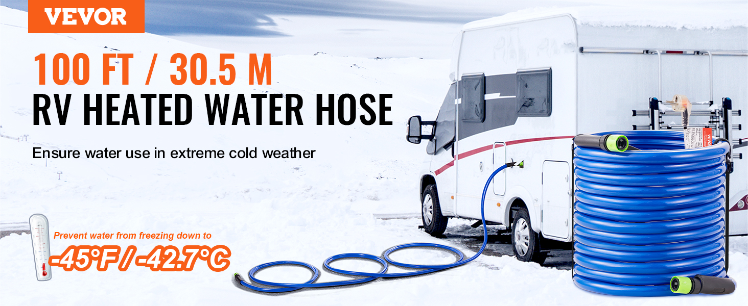 VEVOR 100ft Heated Water Hose for RV -45℉ Antifreeze Heated Drinking ...