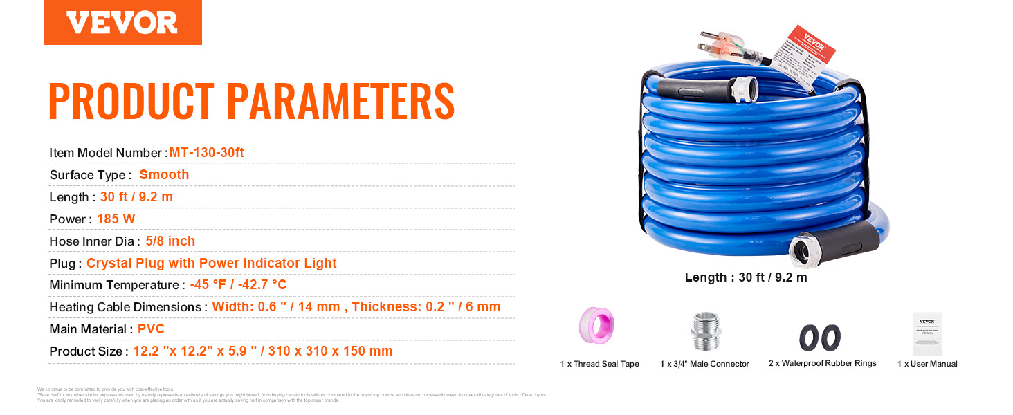 VEVOR 30ft Heated Water Hose for RV, Heated Drinking Water Hose ...