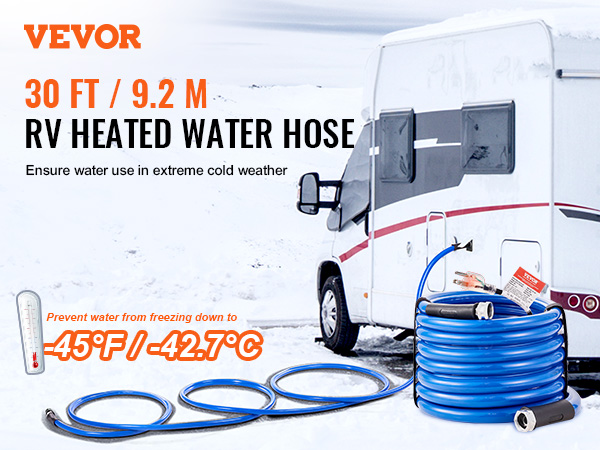 VEVOR 30ft Heated Water Hose for RV -45℉ Antifreeze Heated Drinking ...