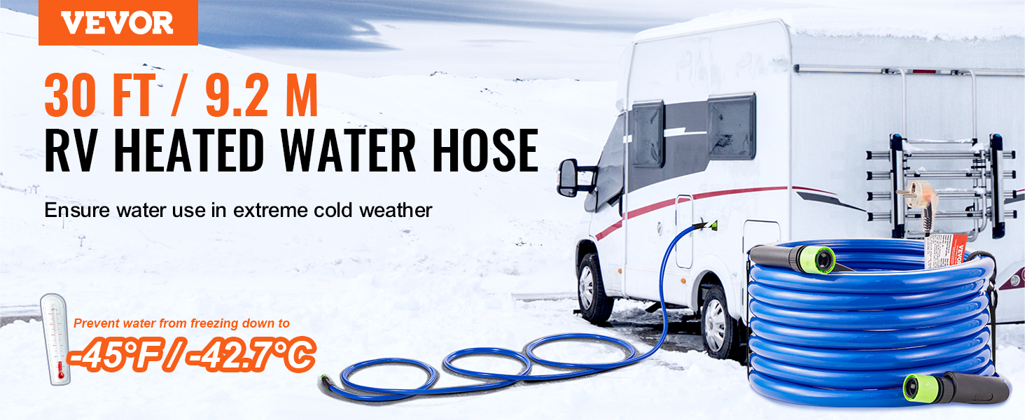 VEVOR 30ft Heated Water Hose for RV -45℉ Antifreeze Heated Drinking ...