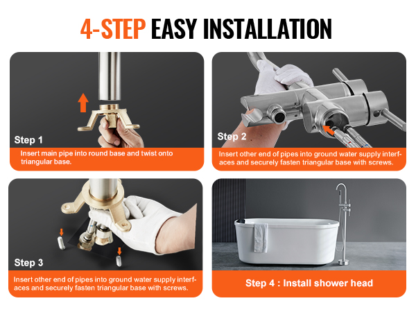 VEVOR Freestanding Bathtub Faucet, Floor Mount, Freestanding Tub Filler ...