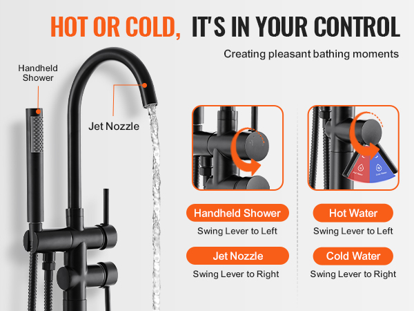 VEVOR Freestanding Bathtub Faucet, Floor Mount, Freestanding Tub Filler ...