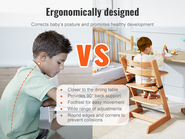 VEVOR Wooden High Chair for Babies & Toddlers, Convertible Adjustable ...