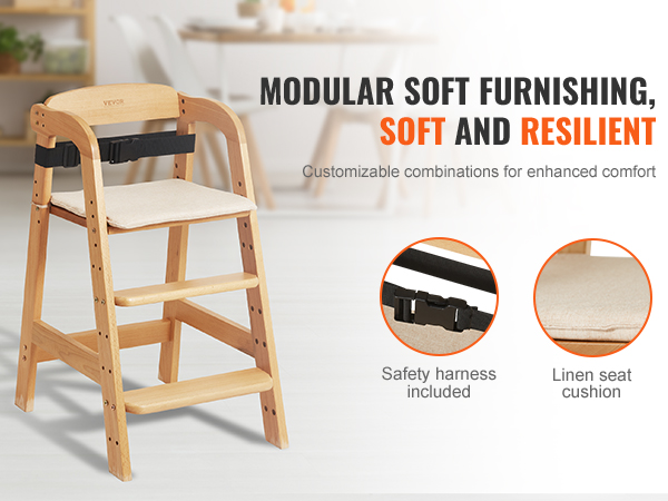 VEVOR Wooden High Chair for Babies & Toddlers, Convertible Adjustable ...