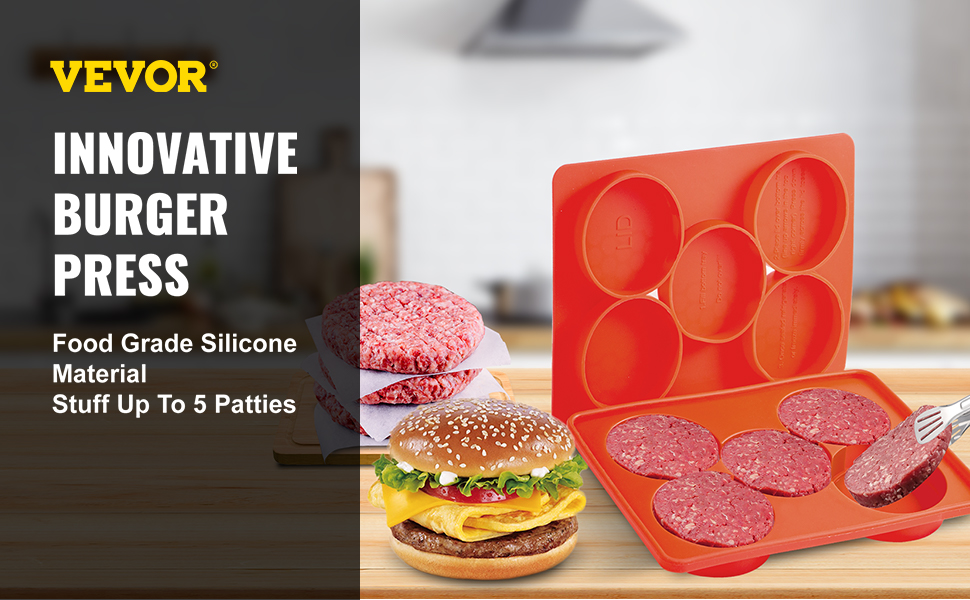 Vevor Burger Press And Freezer Container Innovative Burger Press 5-in-1 ...