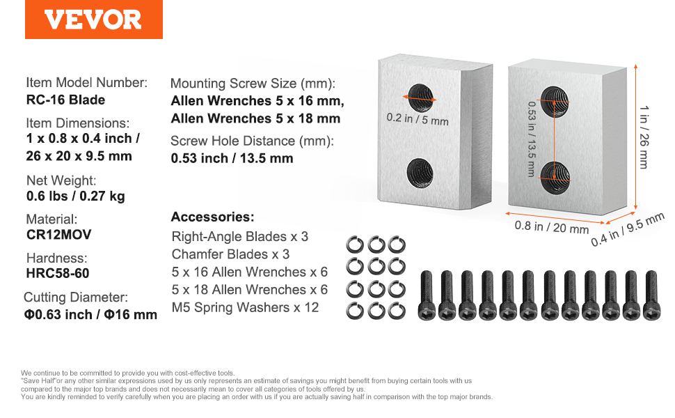 VEVOR 6 PCS 16mm(5/8 Inch) Electric Rebar Cutter Blade Replacement Jaw ...
