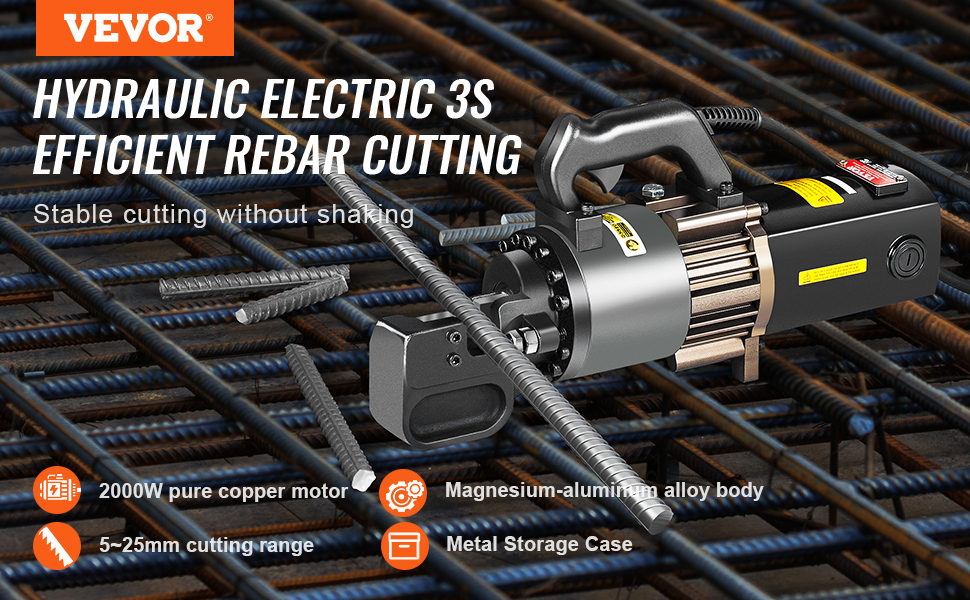 VEVOR 2000W Electric Hydraulic Rebar Cutter Cutting up to 1 Inch #8 4 ...