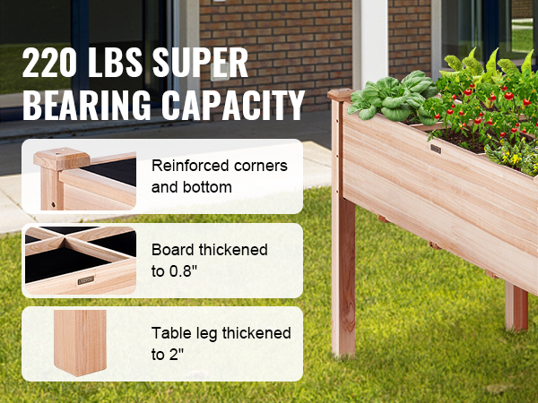 VEVOR Cama de jardín elevada, 3,9 x 1,9 x 2,5 pies, jardinera de madera ...