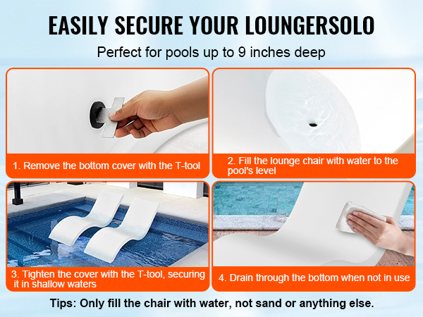 VEVOR in-Pool Lounge Chairs, Set of 2 Chaise Lounger, Inside Pool & Sun ...