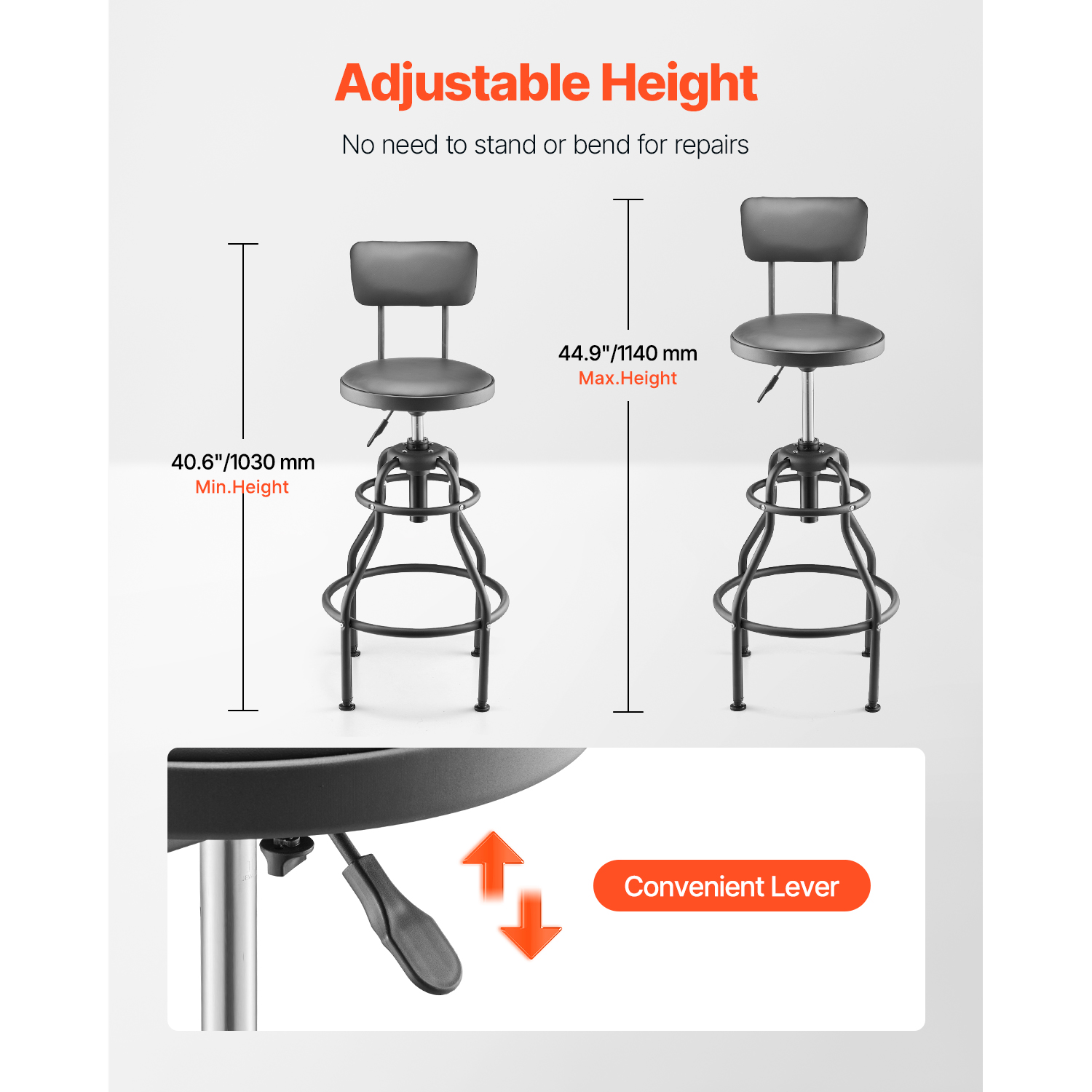 Mophorn Adjustable Pneumatic Garage Stool with Backrest, 300 lbs ...