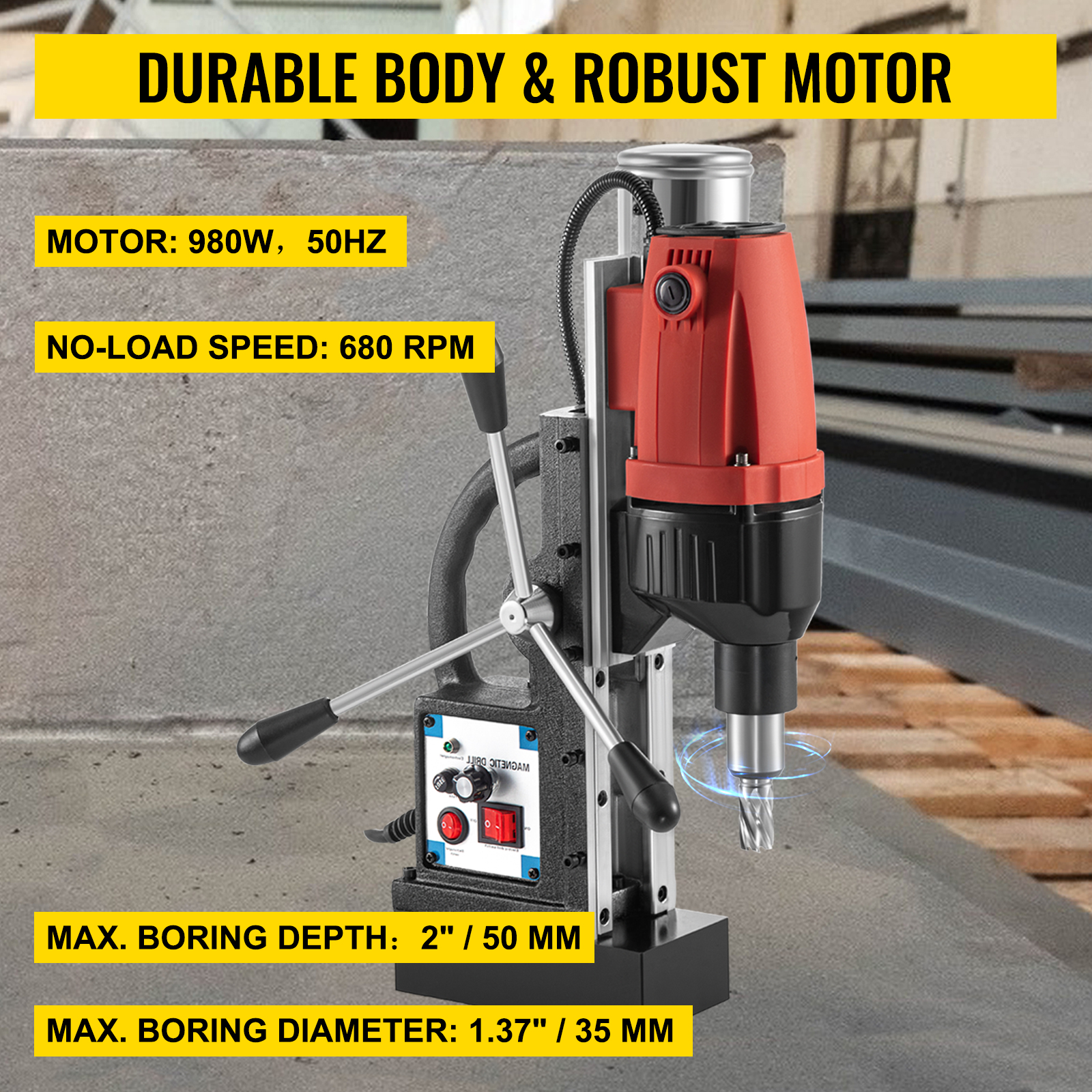 Vevor Magnetic Drill 2" Depth 1.37" Dia Mag Drill 980w Boring Tool ...