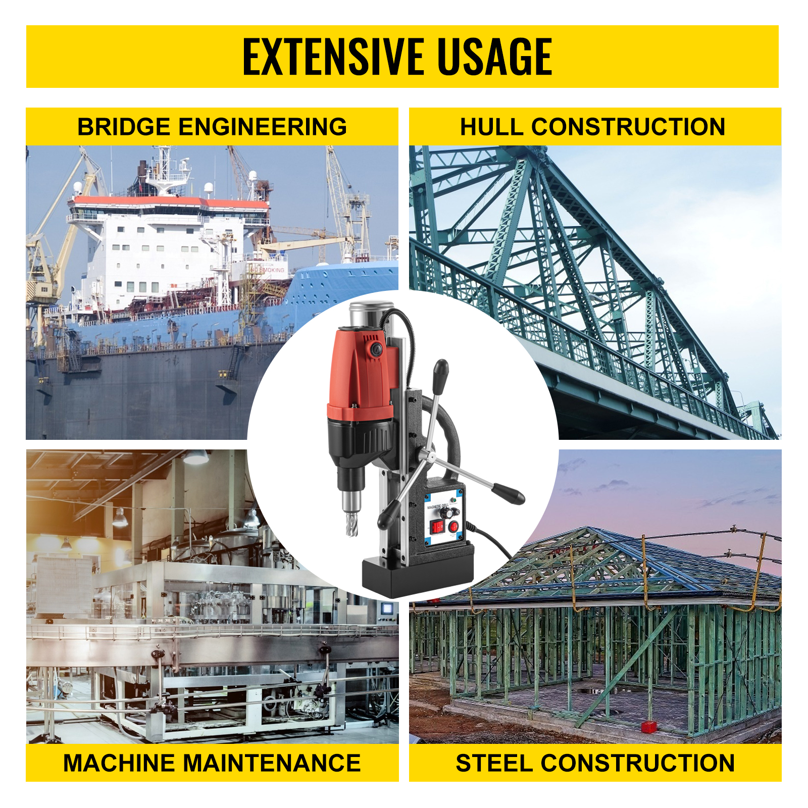 VEVOR Magnetic Drill, 0-680RPM Stepless Speed Electromagnetic Drill ...