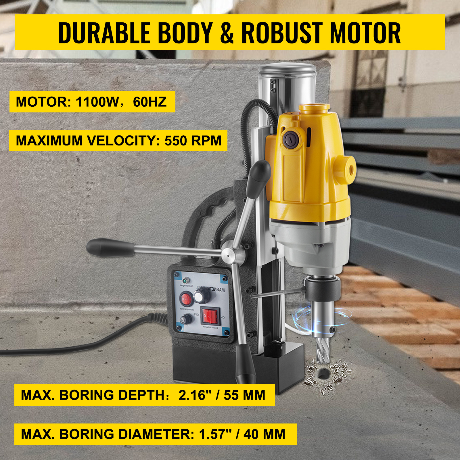 VEVOR Mag Drill, 550RPM No-load Speed Electromagnetic Drill Press, 2.16 ...