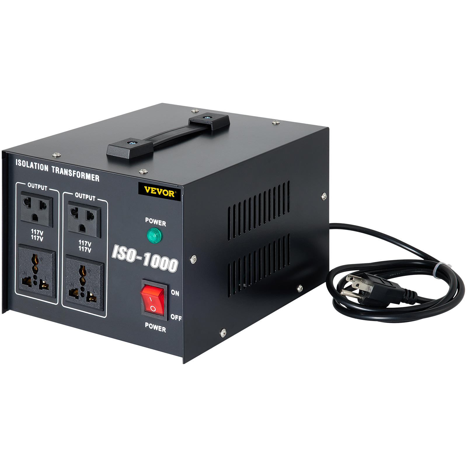 VEVOR Isolation Transformer, 1000Watts Surge, 4 Outlets AC 110V to 120V ...