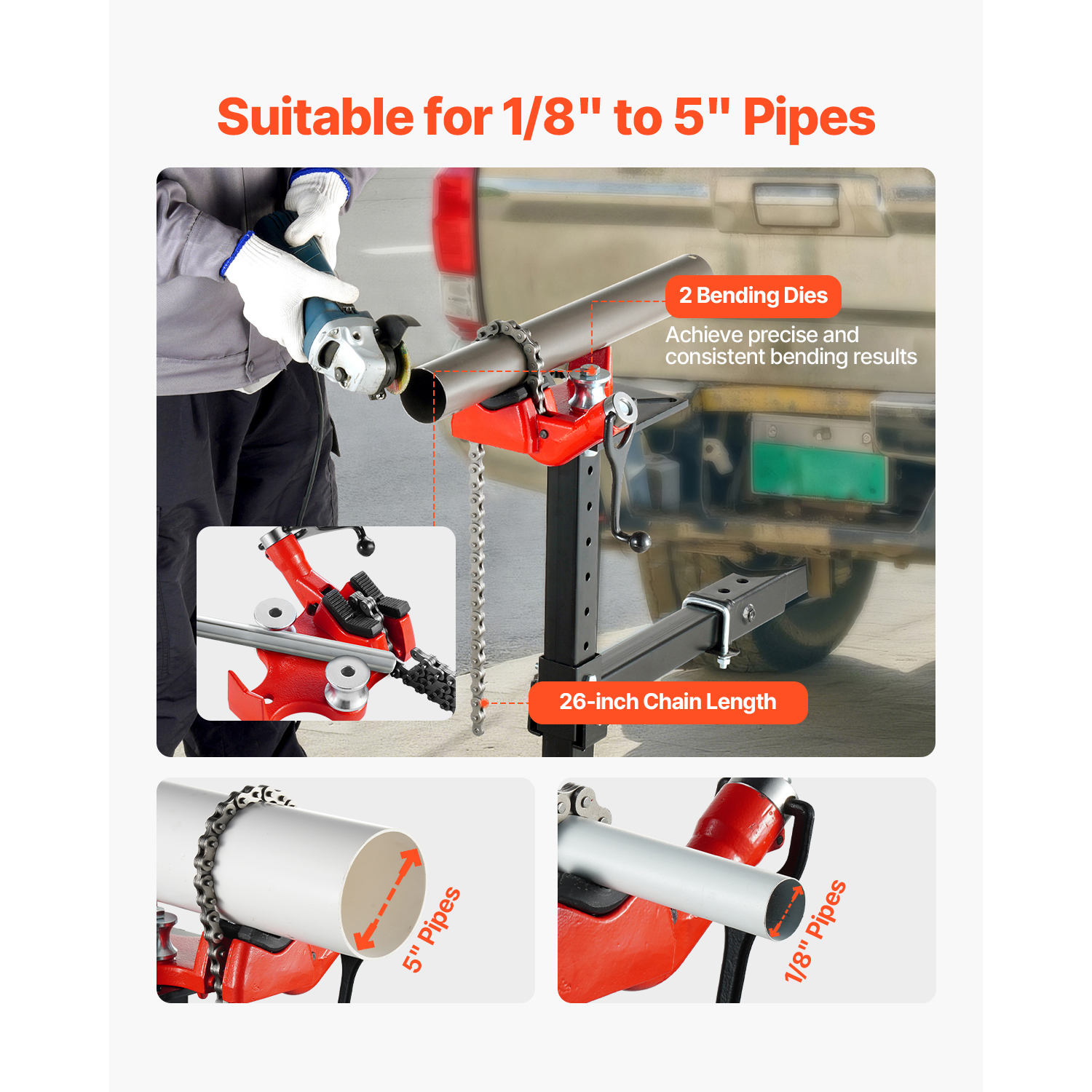 Mophorn Heavy-Duty Pipe Chain Vise, Adjustable Hitch Mount Holder, 1/8 ...