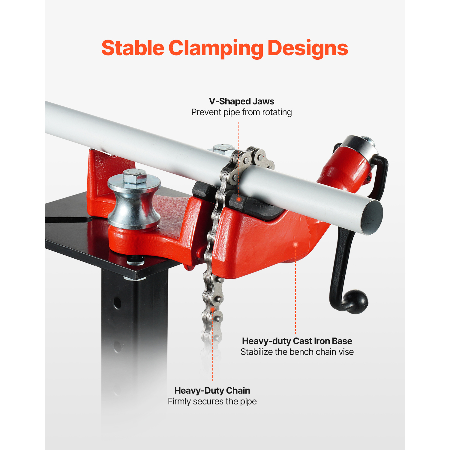 Mophorn Heavy-Duty Pipe Chain Vise, Adjustable Hitch Mount Holder, 1/8" - 5" Pipe Capacity, 26 ...