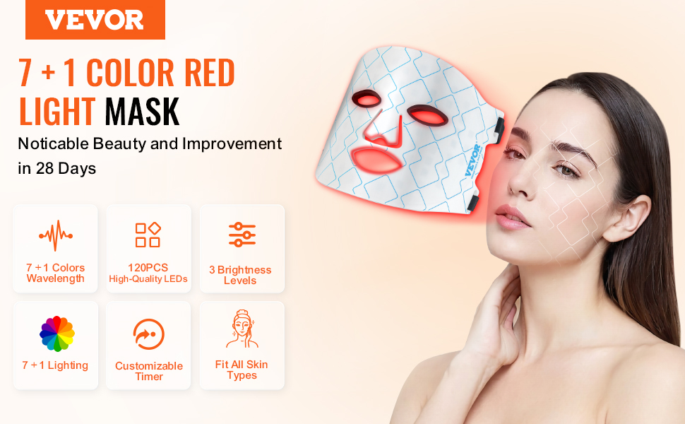 VEVOR Red Light Therapy Mask 7-Color LED Face Mask Light Therapy with ...