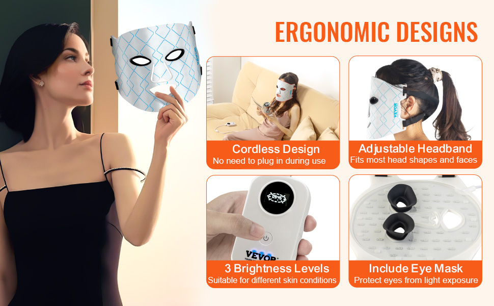 VEVOR Red Light Therapy Mask 7-Color LED Face Mask Light Therapy with ...