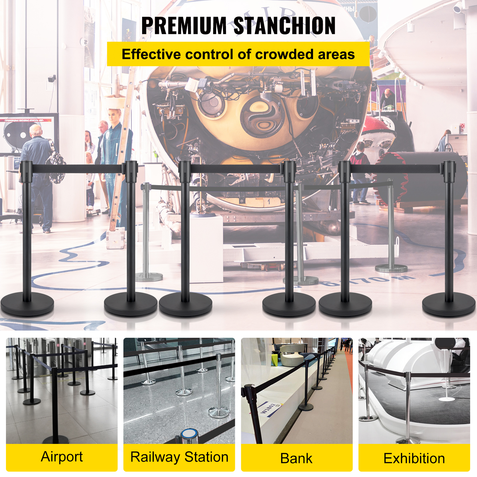 Mophorn Set of 6 Crowd Control Stanchions with 6.6 ft/2 m Retractable ...