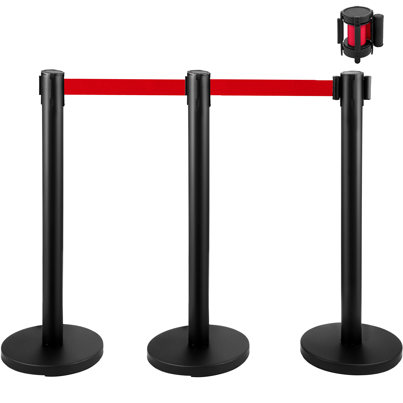 VEVOR Crowd Control Stanchion Stanchion Set 3Pcs w/ 3m Red Retractable ...