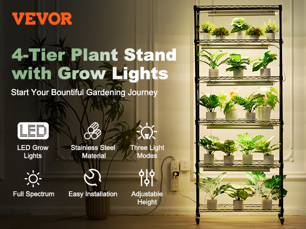 VEVOR Plant Stand with Grow Lights 6 Tiers 120W 70.9" Tall Plant Grow ...