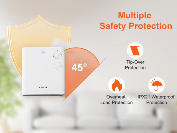 VEVOR Electric Wall Heater 1500W, Small Space Heaters with Knob ...