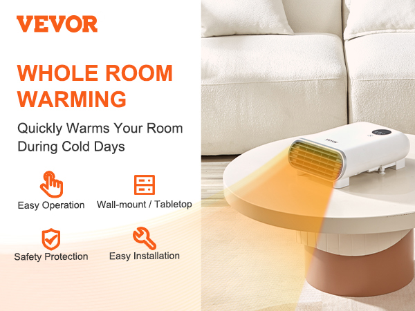 VEVOR Electric Wall Heater 1500W, Small Space Heaters with Touch Screen ...